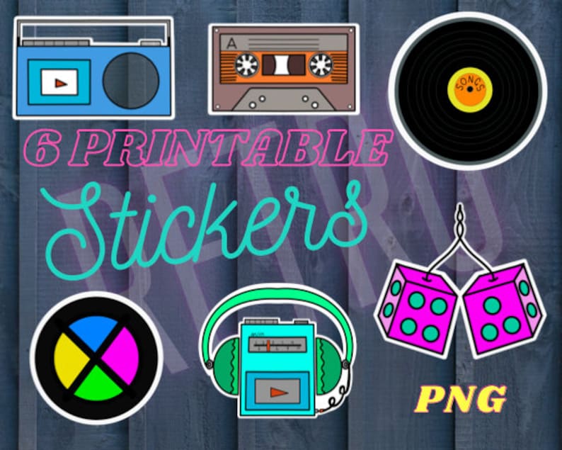 Retro Clipart, PNG, Retro Printable Stickers, Colorful Cassette Tape ...