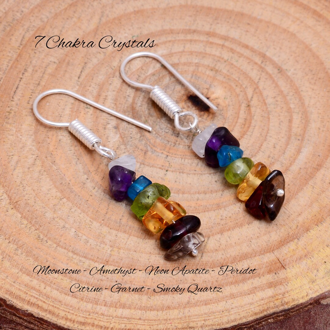 7 Chakra Earring, Sterling Silver Chakra Jewelry, Raw Crystal Chakra ...