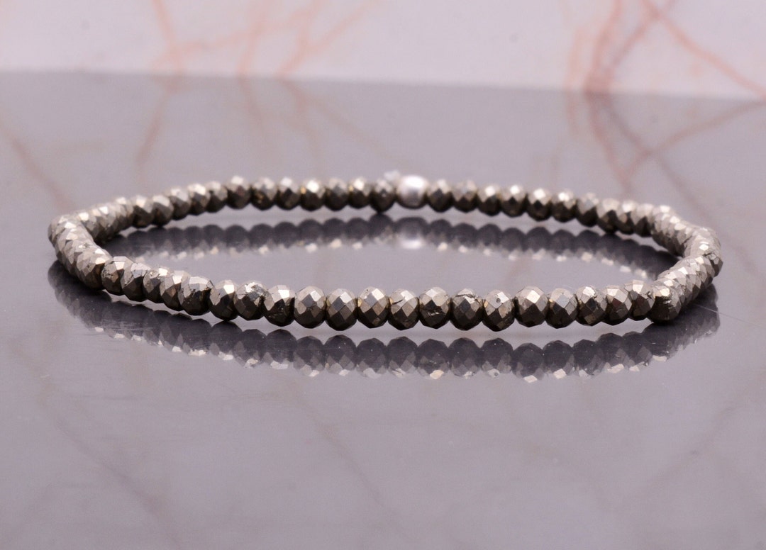 Natural Pyrite Faceted Beads Stretchable Bracelet for Men & Women ...