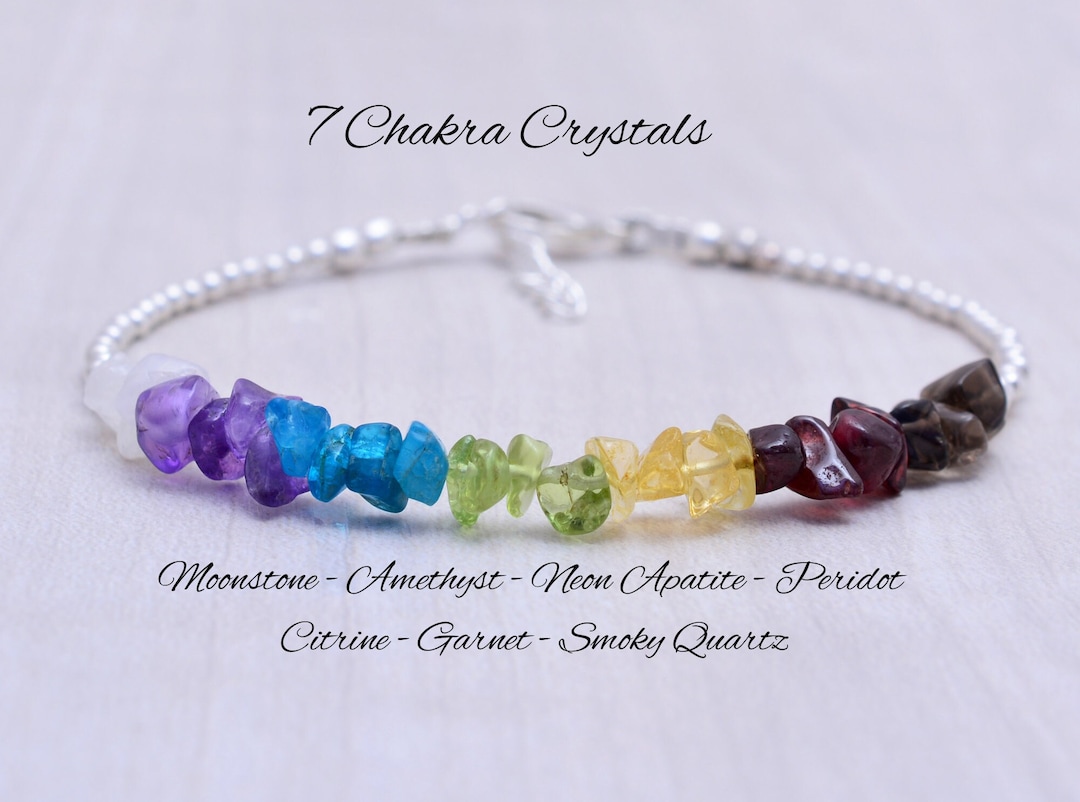7 Chakra Bracelet, Sterling Silver Chakra Jewelry, Raw Crystal Chakra ...