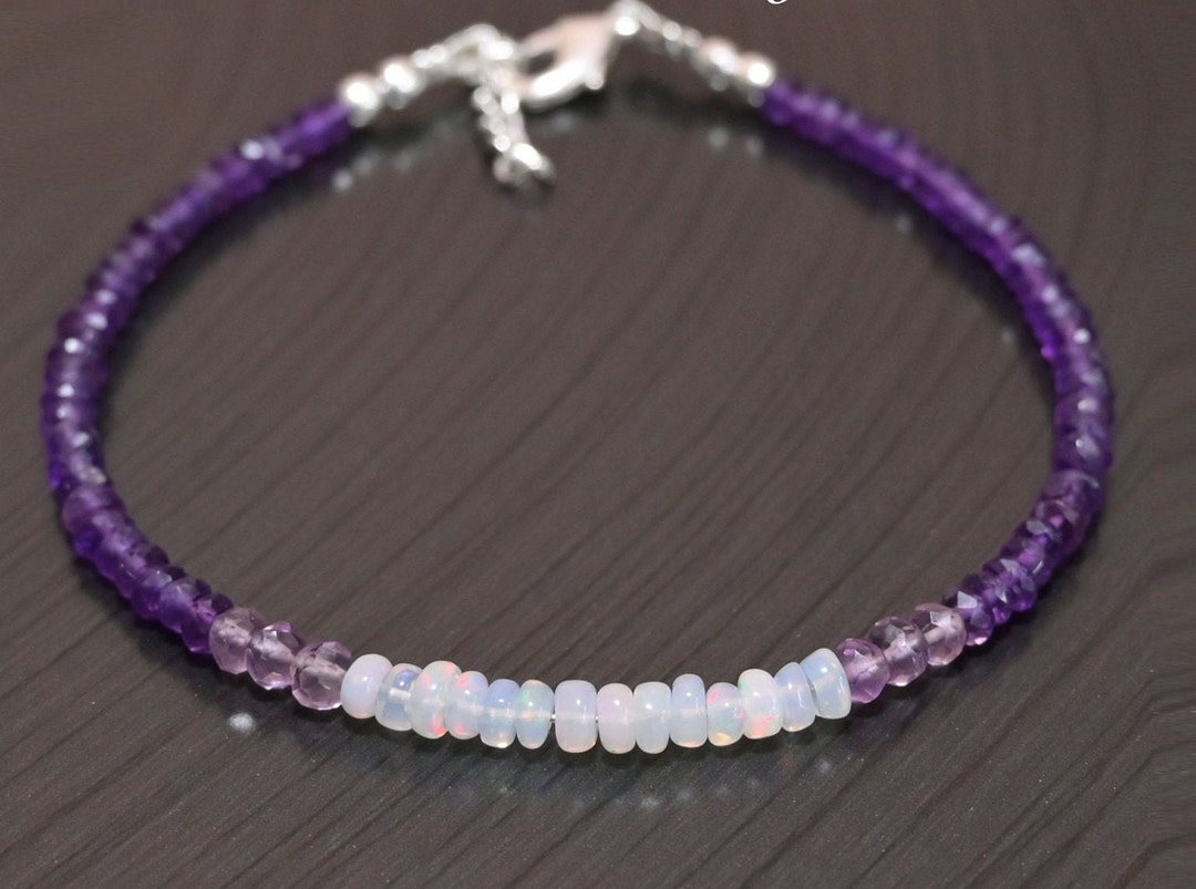 Opal Bracelet, Amethyst Bracelet With Opal, February Birthstone ...