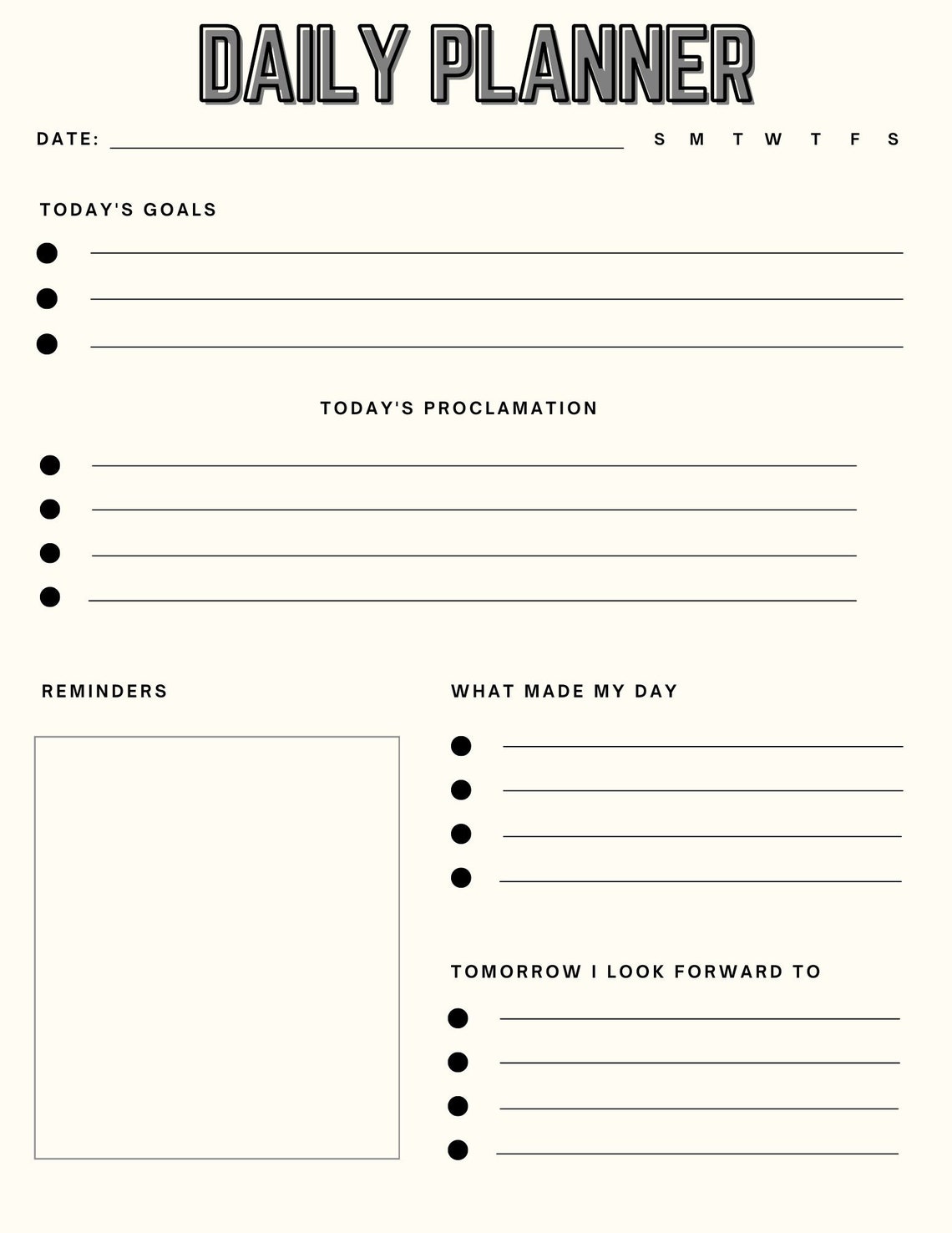 Daily Planner , Printable Planner, Instant/ Editable Downloadable Daily ...