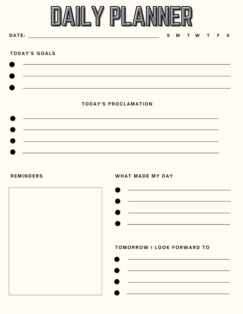 Daily Planner , Printable Planner, Instant/ Editable Downloadable Daily ...