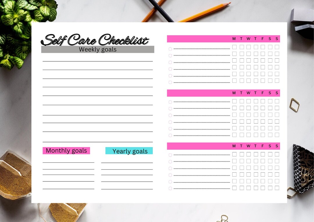 Monthly Self Care Checklist, Weekly Self-care Planner, Daily Self Care ...