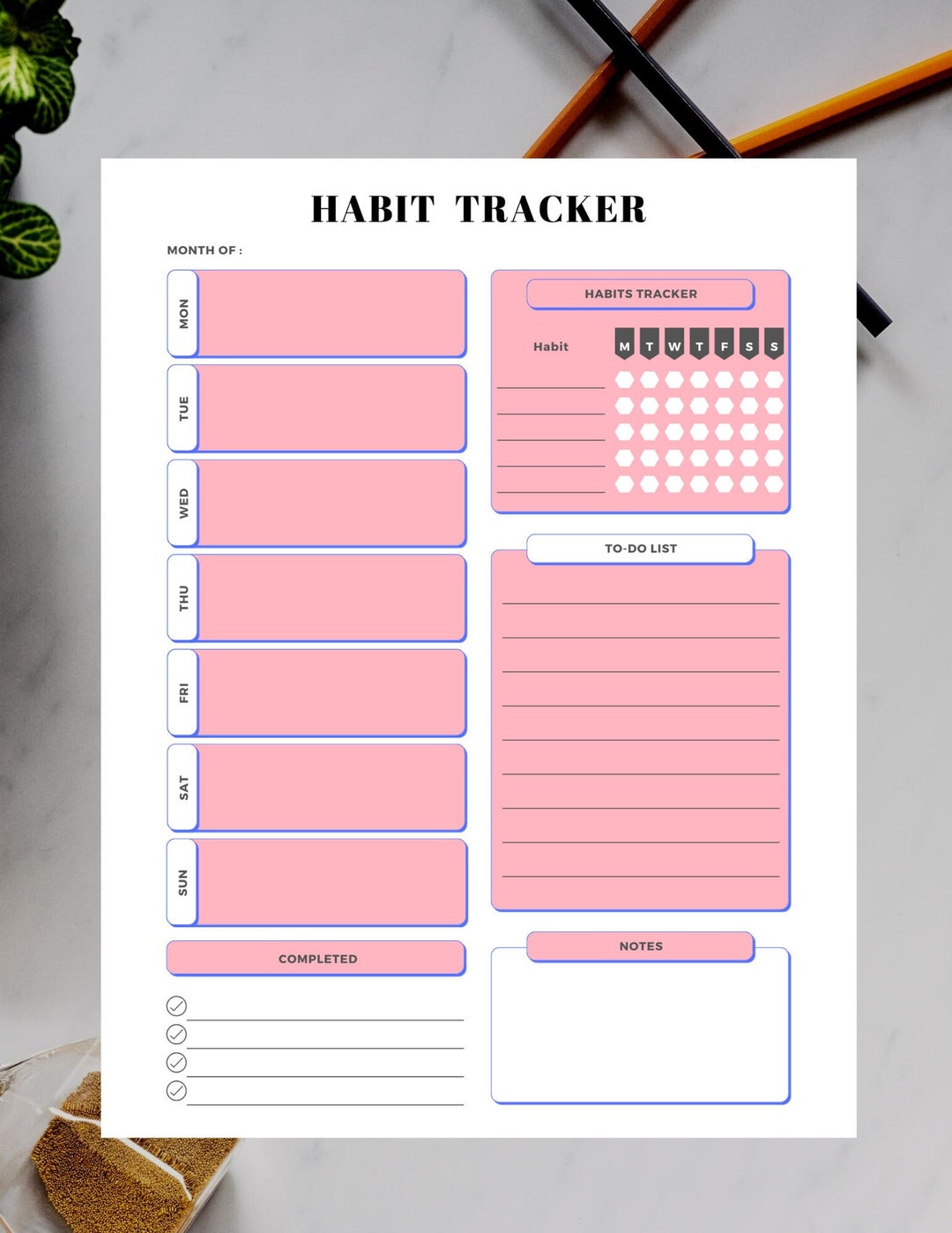 Instant Downloadable /editable Weekly Habit Checker, Goal Tracking ...