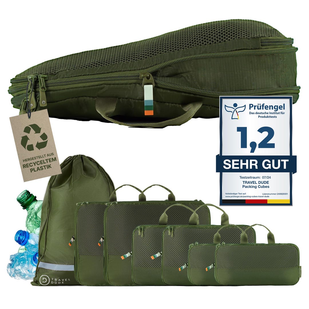 TRAVEL DUDE Packing Cube Set in Forest Green With Compression Made From ...