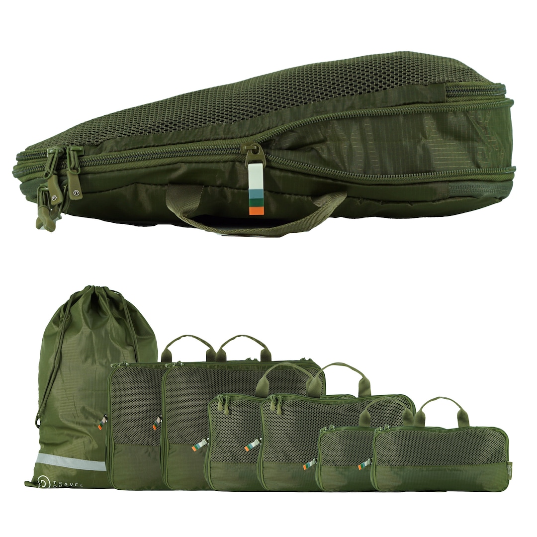TRAVEL DUDE Packing Cube Set in Forest Green With Compression Made From ...
