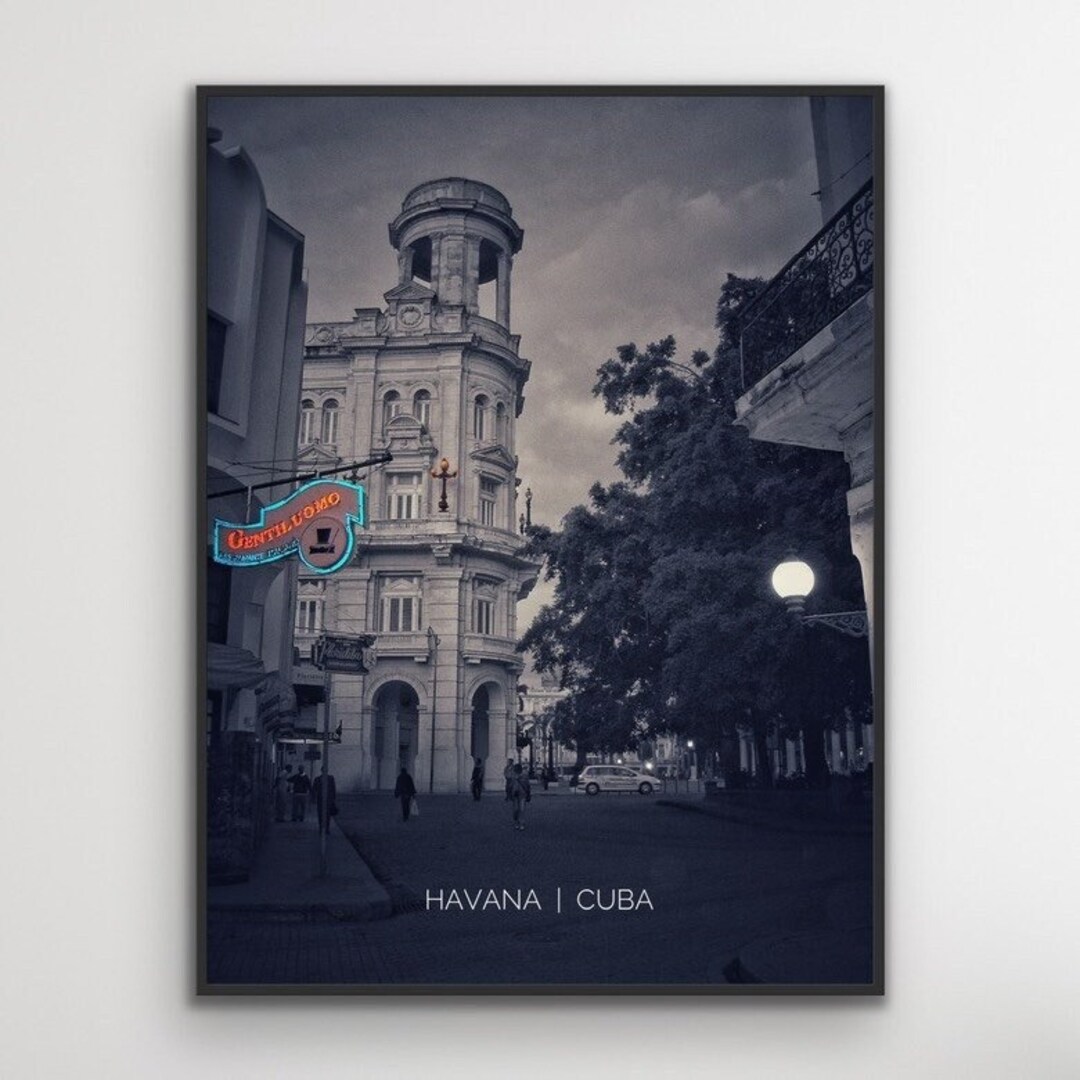 Street Scene With Colourful Neon Sign, Havana, Cuba | Instant Digital ...