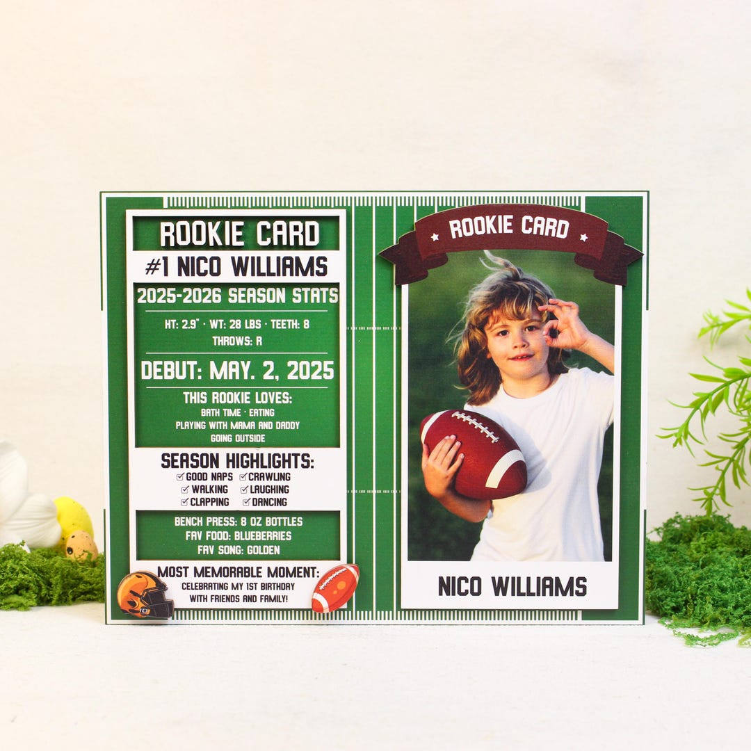 Personalized Photo Rookie Wooden Card for Kids, Football Milestone ...