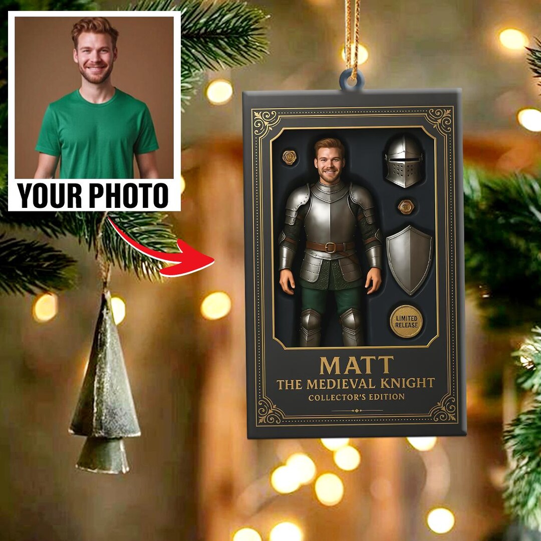 2D Flat Personalized Medieval Knight Ornament, Unique Christmas ...