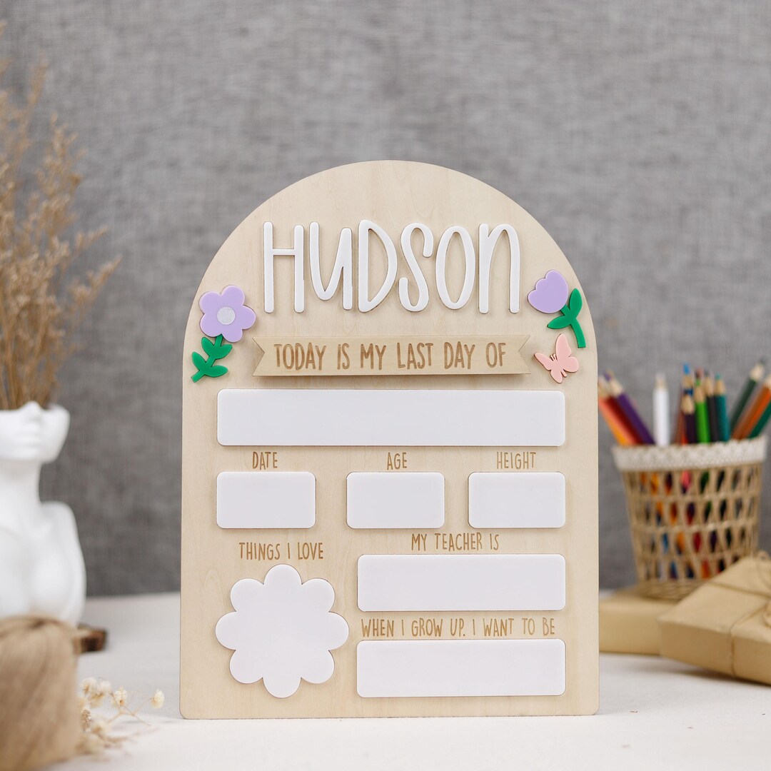 Floral Back to School Sign, First and Last Day of School With Child ...