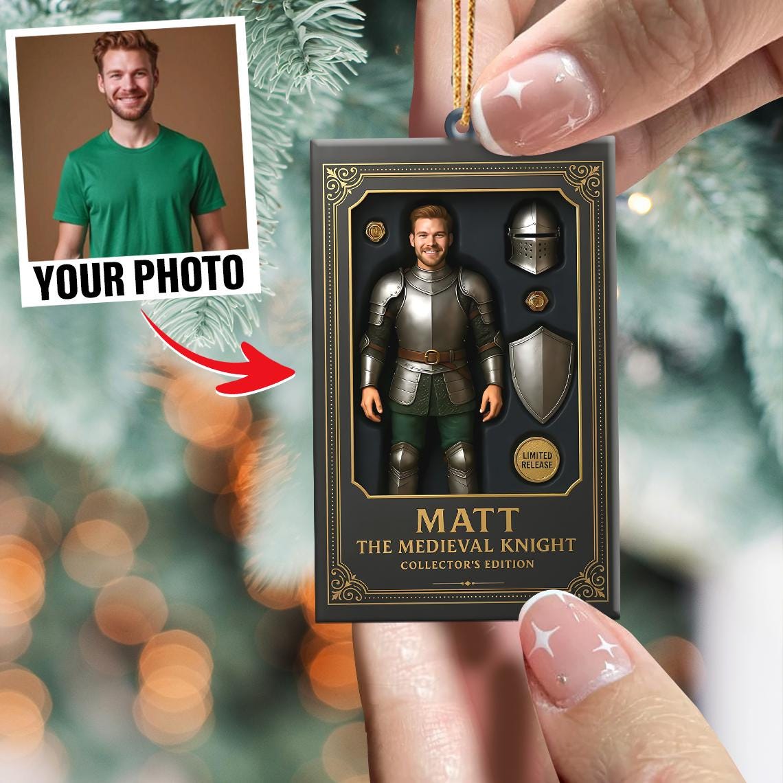 2D Flat Personalized Medieval Knight Ornament, Unique Christmas ...