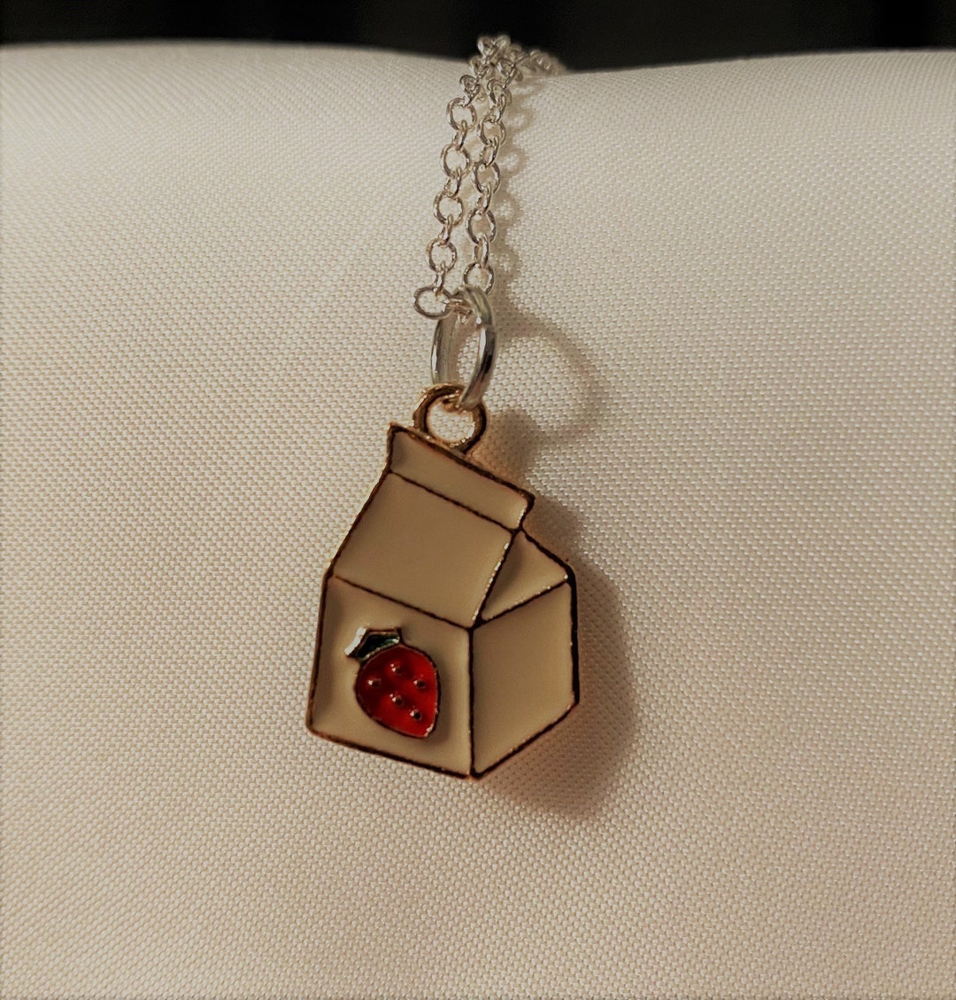 Strawberry Milk Carton Enamel Plated Pendant Necklace - Etsy