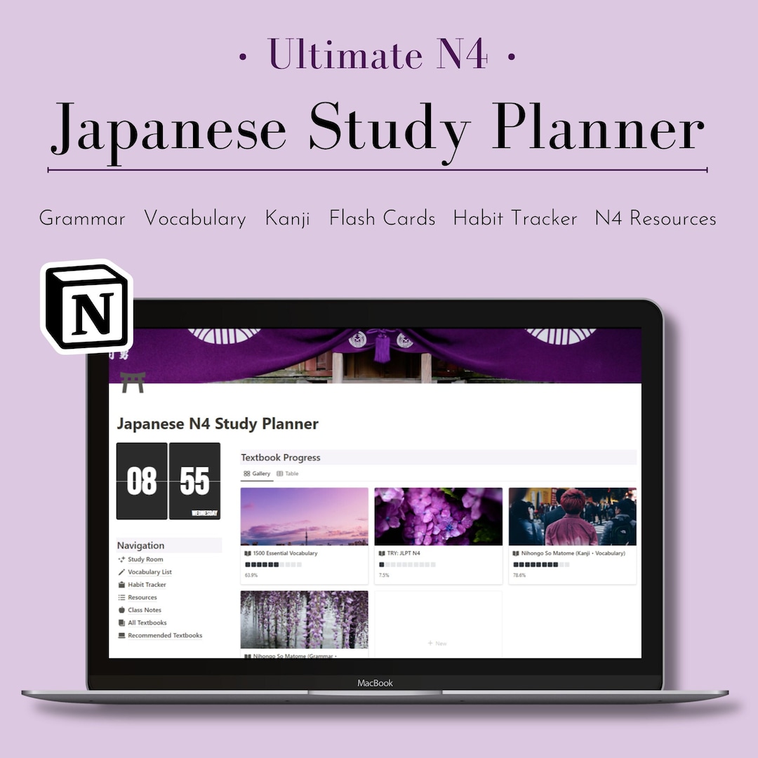 Ultimate Japanese N4 Study Planner (try/sou Matome) Notion Template - Etsy