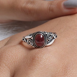 Garnet Ring / 925 Sterling Silver Ring / Oval Gemstone Ring / Handmade ...