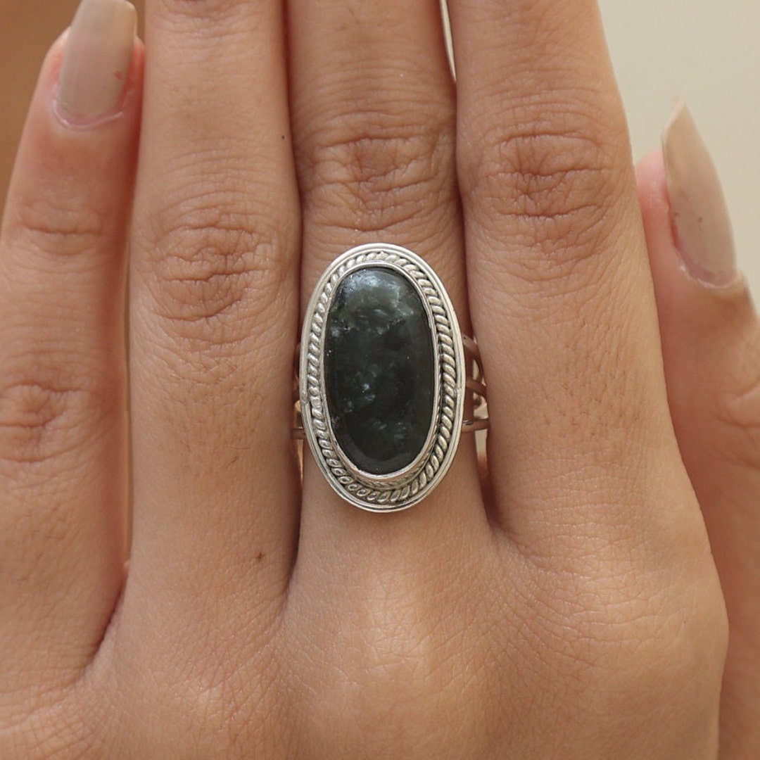 Seraphinite Ring / 925 Sterling Silver Ring / April Birthstone Ring ...
