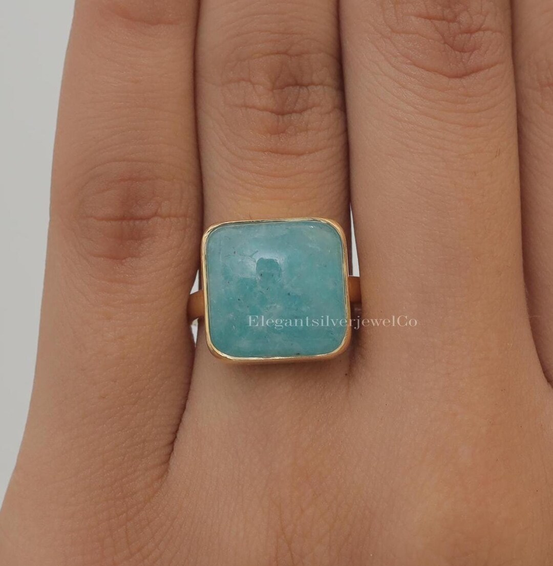 Amazonite Ring / 18k Gold Plated Solid Silver Ring / June Birthstone ...