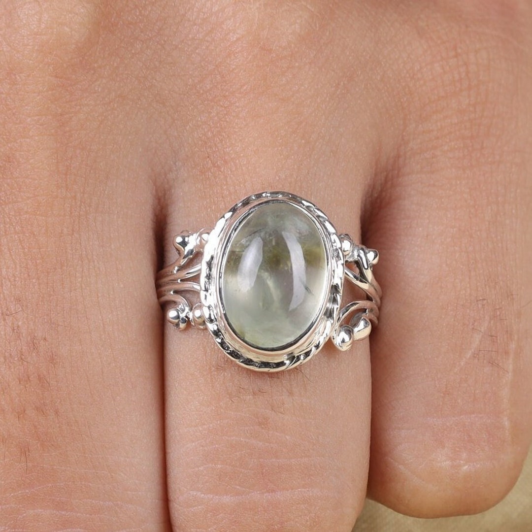 Prehnite Ring / 925 Sterling Silver Ring / Healing Crystal Ring ...