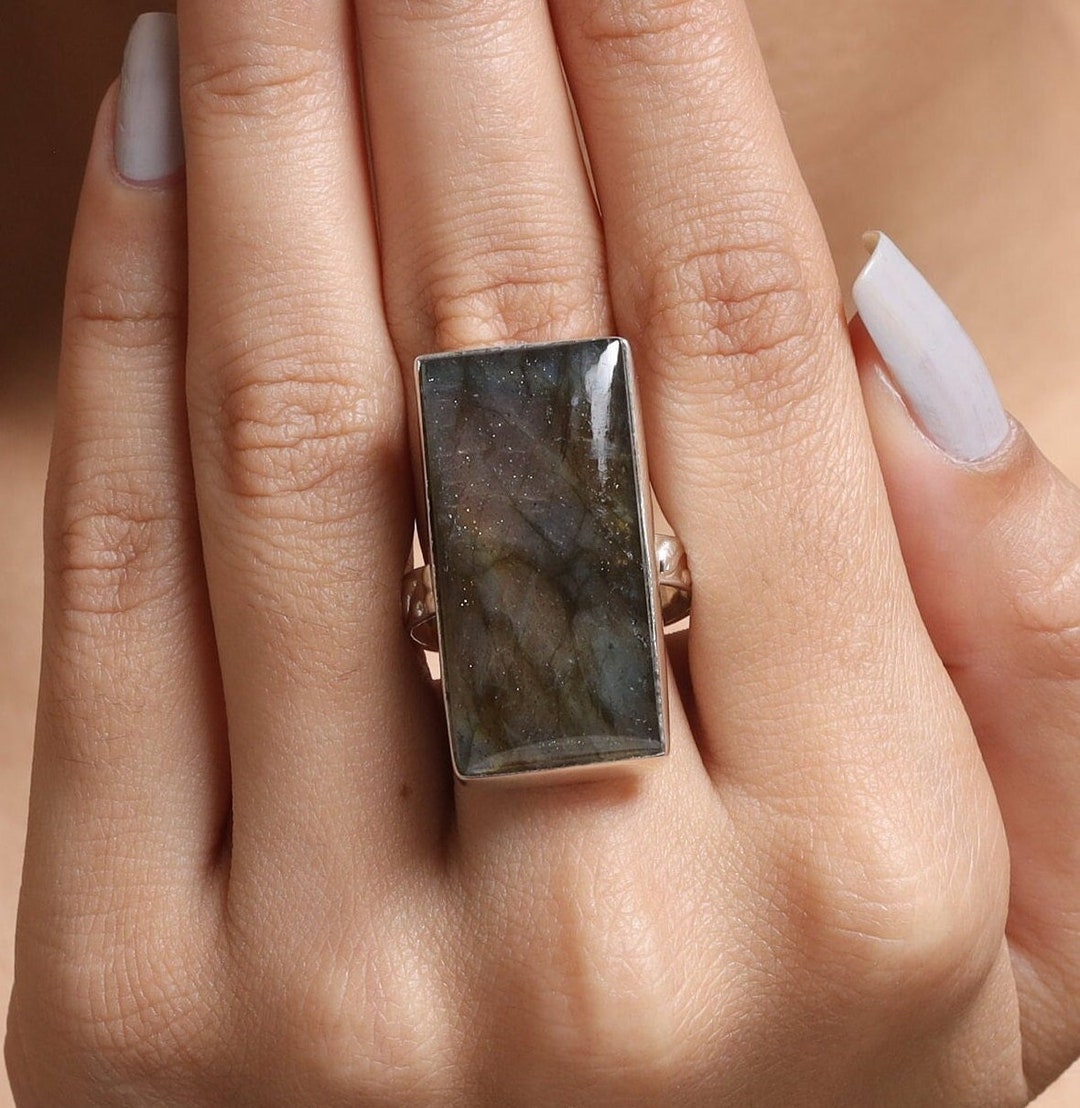 Labradorite Ring / 925 Sterling Silver Ring / Rectangle Shape Ring ...