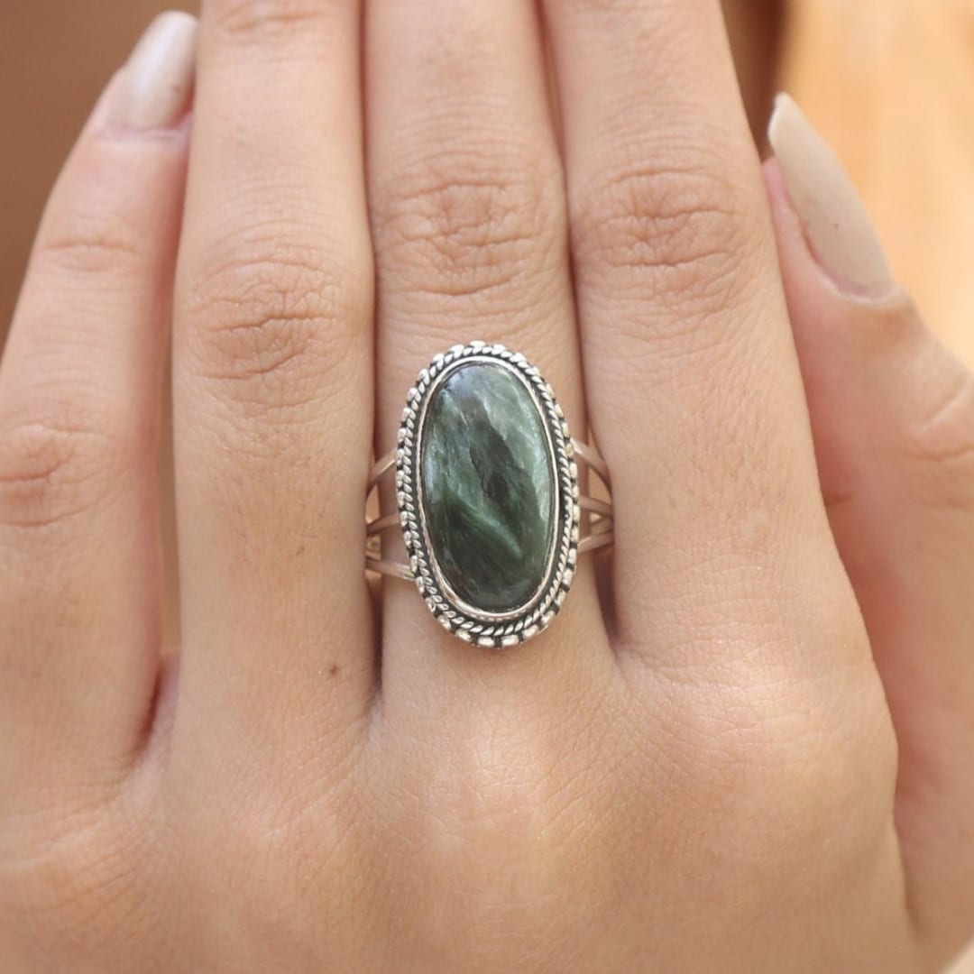 Seraphinite Ring / 925 Sterling Silver Ring / Gemstone Ring / April ...