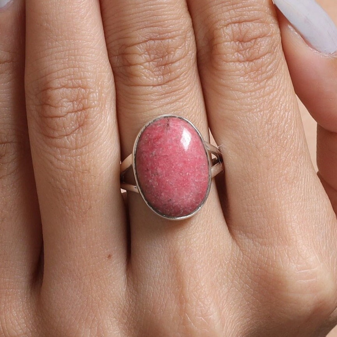 Thulite Ring / 925 Sterling Silver Ring / Oval Gemstone Ring ...