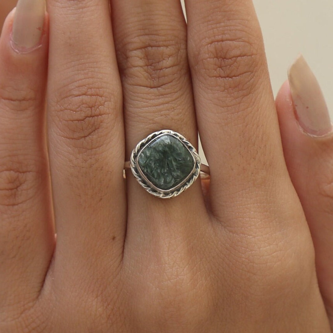 Seraphinite Ring / 925 Sterling Silver Ring / April Birthstone Ring ...