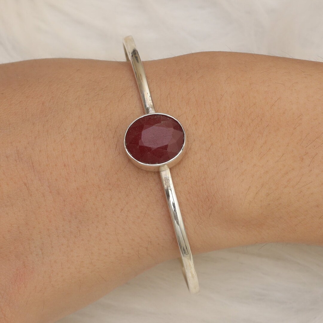 Cut Ruby Cuff Bracelet / 925 Sterling Silver Cuff / Oval Gemstone Cuff ...