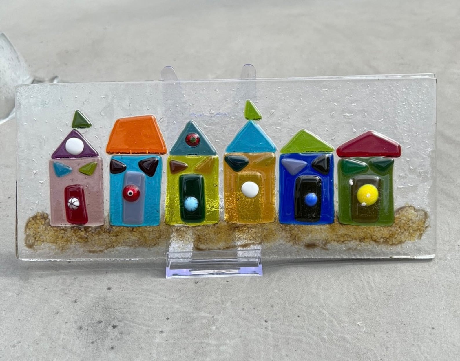Fused Glass Beach-hut Art, Fused Glass Seaside Picture, Fused Glass ...
