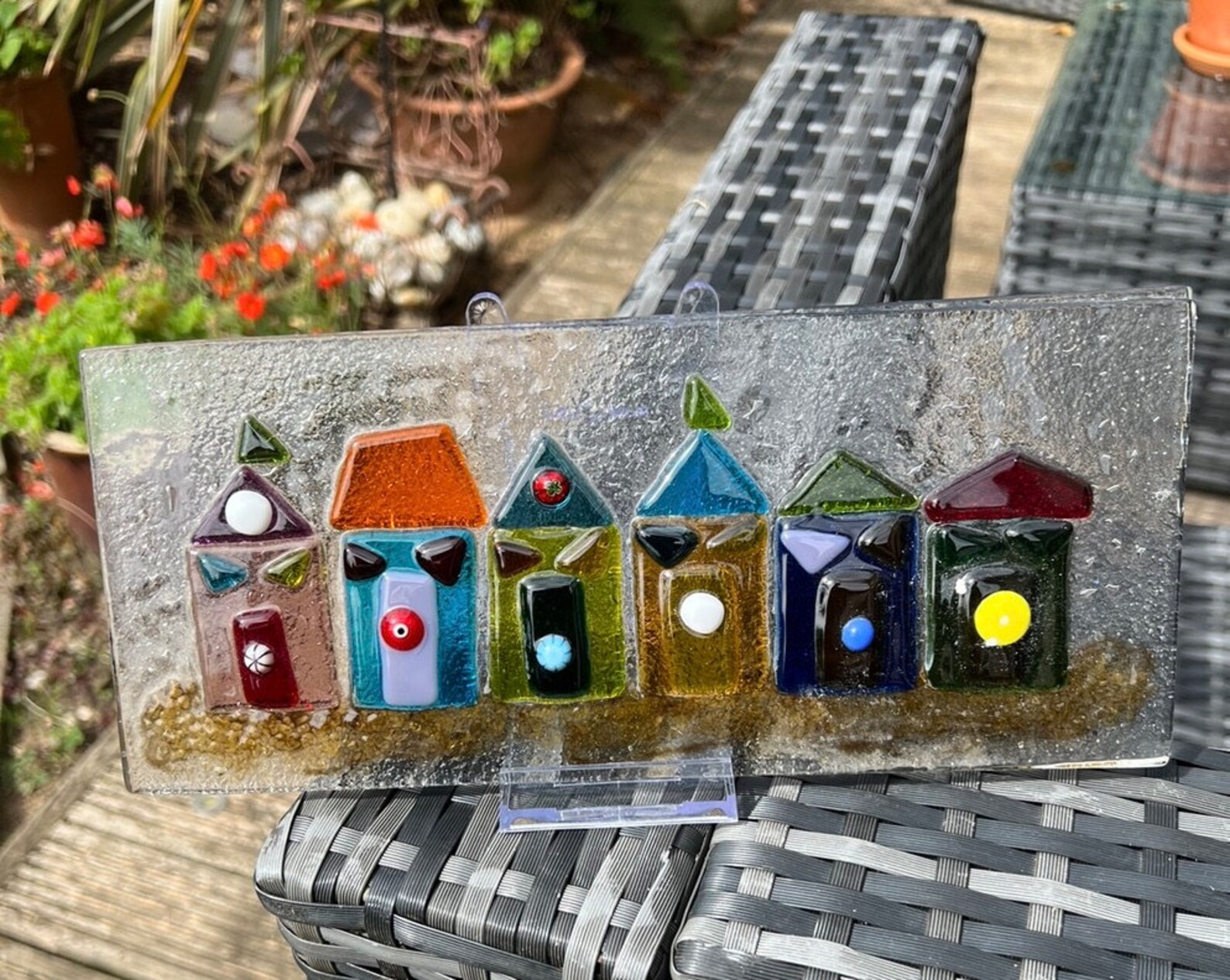 Fused Glass Beach-hut Art, Fused Glass Seaside Picture, Fused Glass ...