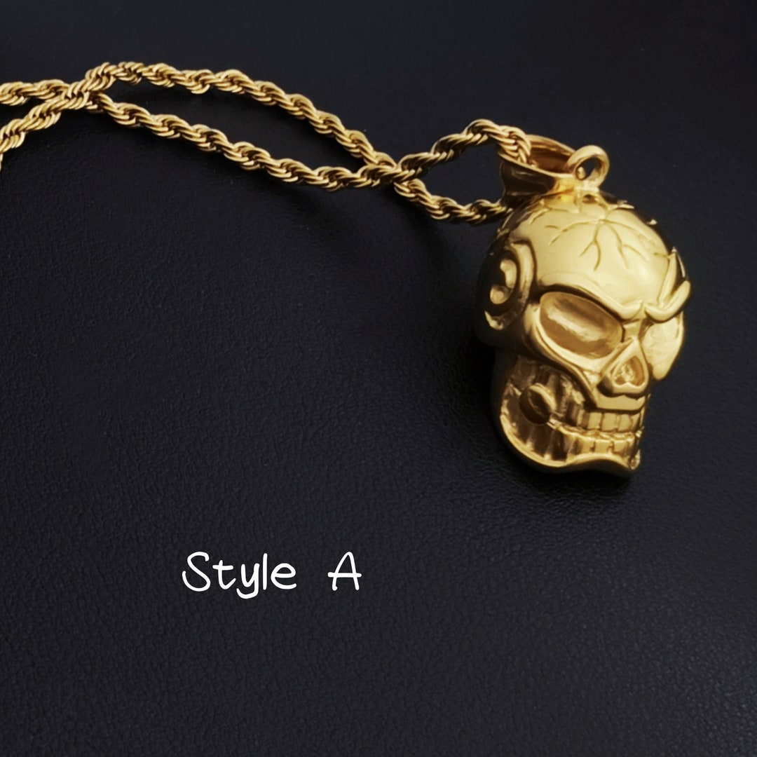 14K Gold Skull Mask Pendant Necklace: Biker Punk Jewelry - Etsy