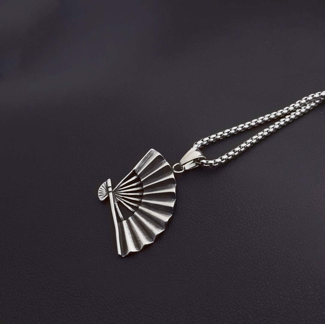 Vintage Asian Folding Fan Pendant Necklace/oxidized Wave Fan/316l ...