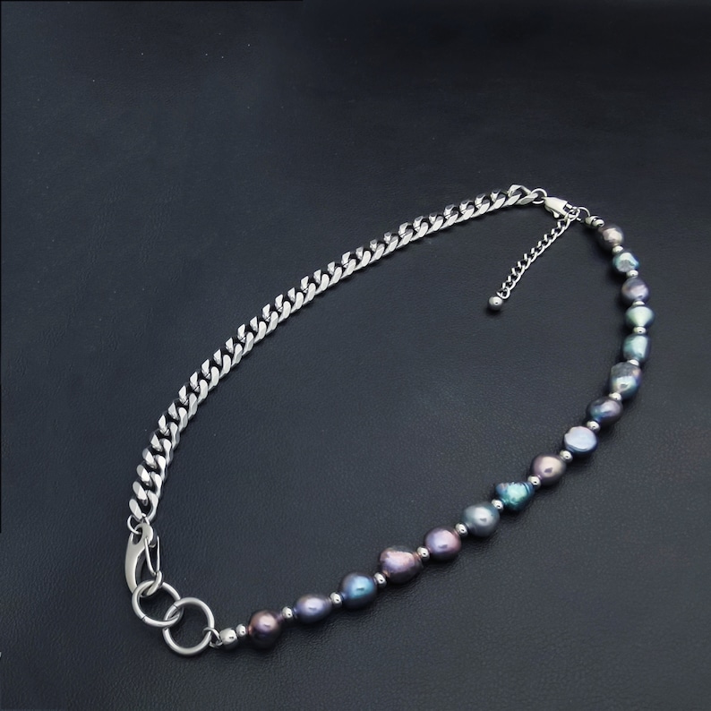 Half Pearl Half Curb Link Chain Beaded Necklace/diamond - Etsy