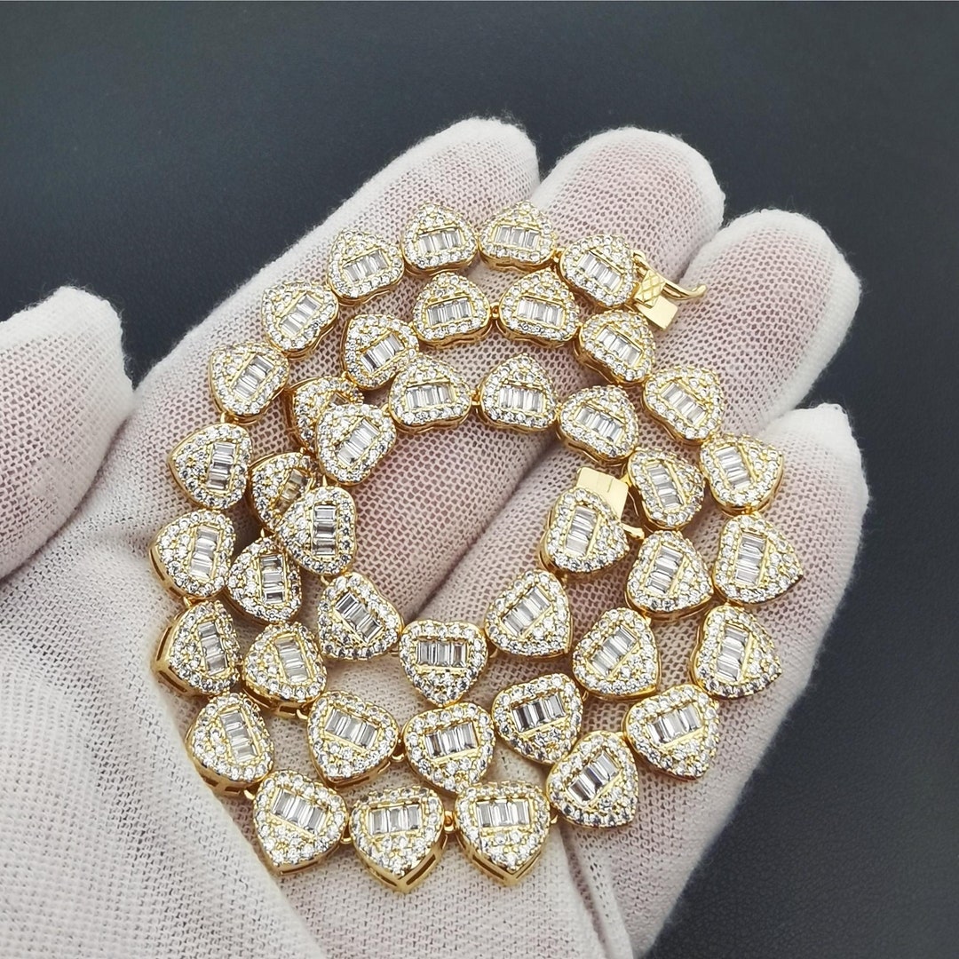 8mm Heart Diamond Cut Tennis Chain Collar/14k Gold/white Gold Finish ...