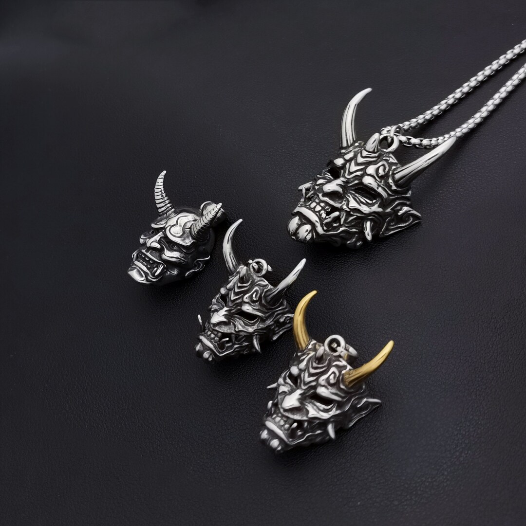 Hannya Mask Pendant: Stainless Steel Japanese Oni Necklace, Protection ...