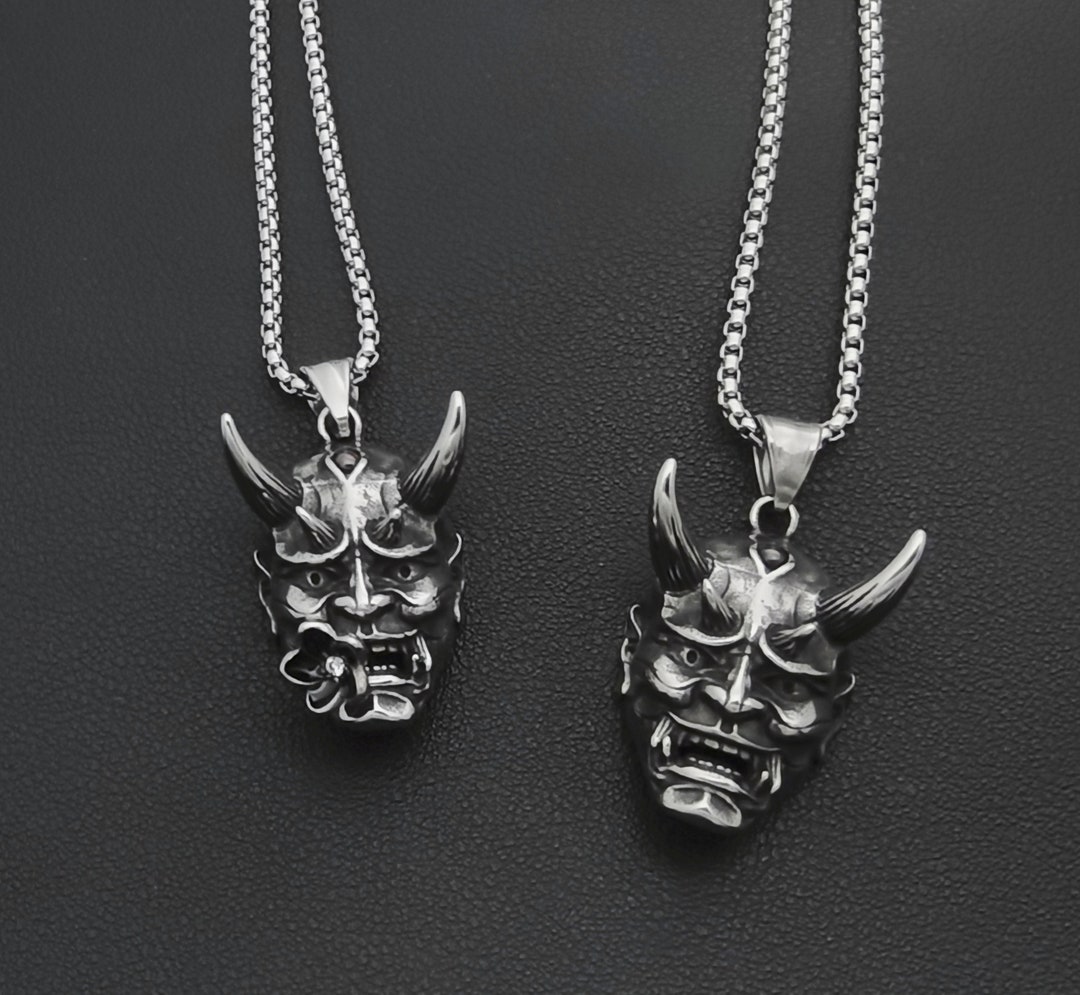 Hannya Mask Pendant: Red Garnet Eye, Sakura, 316L Stainless Steel - Etsy
