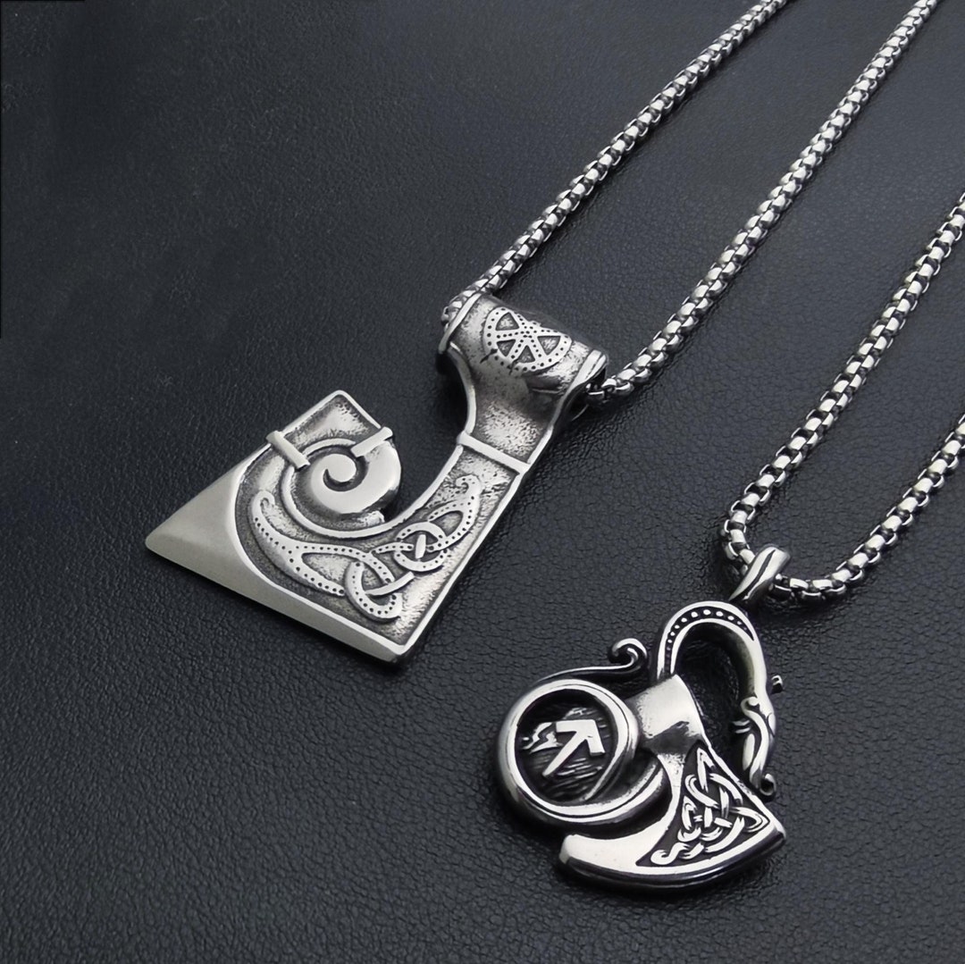 Nordic Viking Necklace/double Sided Engaved Thor Hammer With Valknut ...