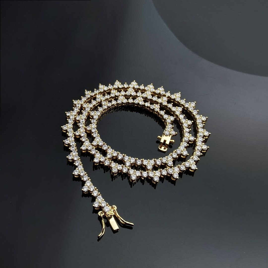 3mm Tennis Chain Collar/round Diamond Cut Choker Necklace/3 Gemstones ...