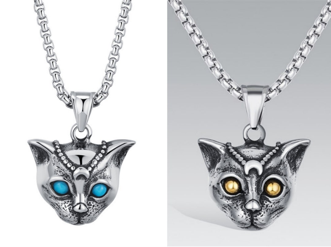 Blue/yellow Eyes Moon Cat Pendant Necklace-egyptian Bastet Goddess ...