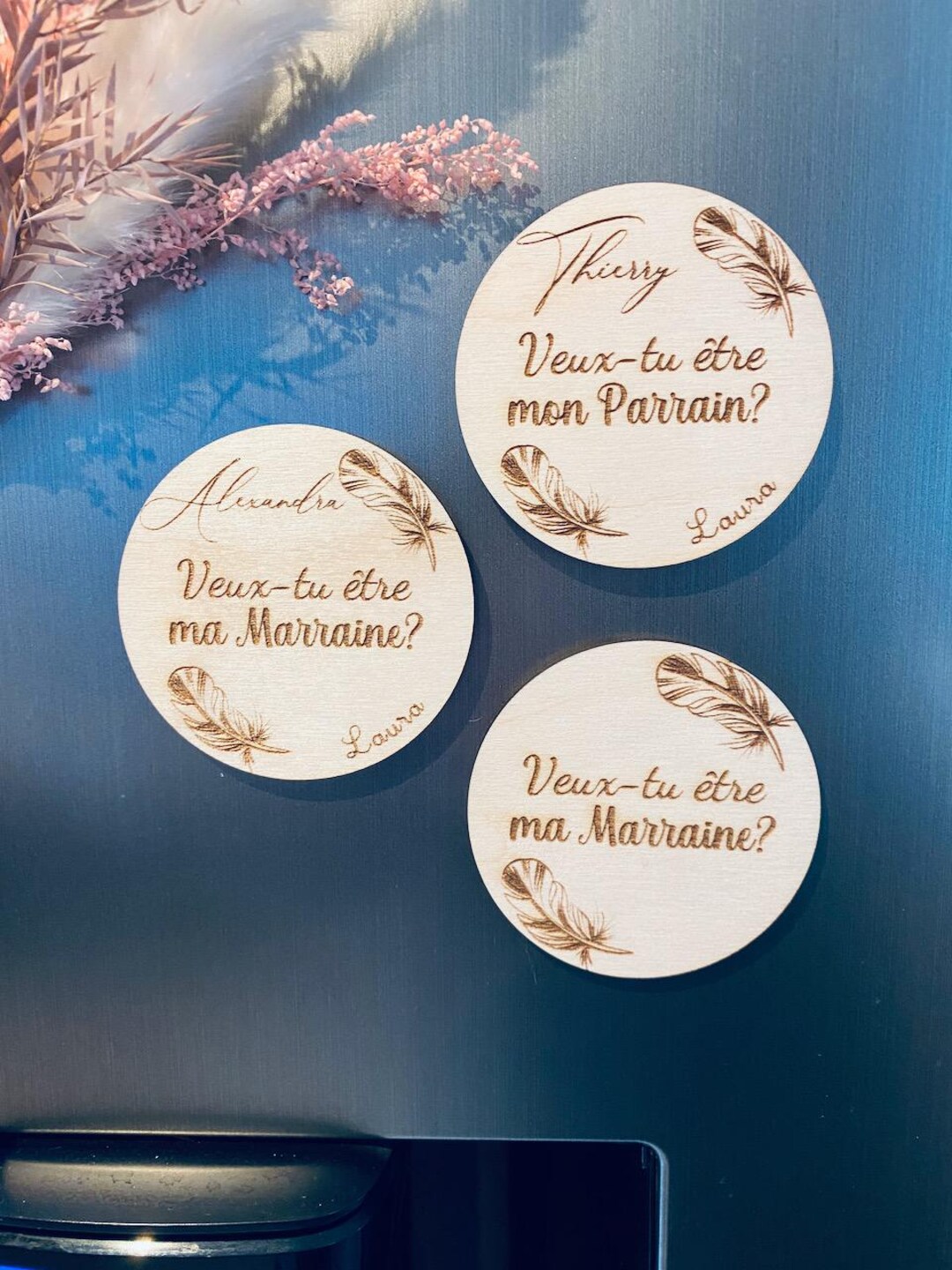 Magnet Request Godfather Godmother, Personalized Wooden Decoration ...