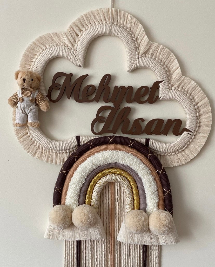 Macrame Door Ornament, Macrame Rainbow, Door Sign, Baby Name Sign ...
