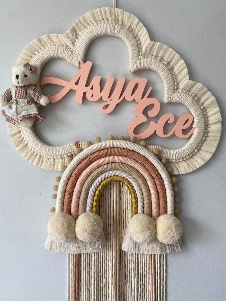 Macrame Door Ornament, Macrame Rainbow, Door Sign, Baby Name Sign ...