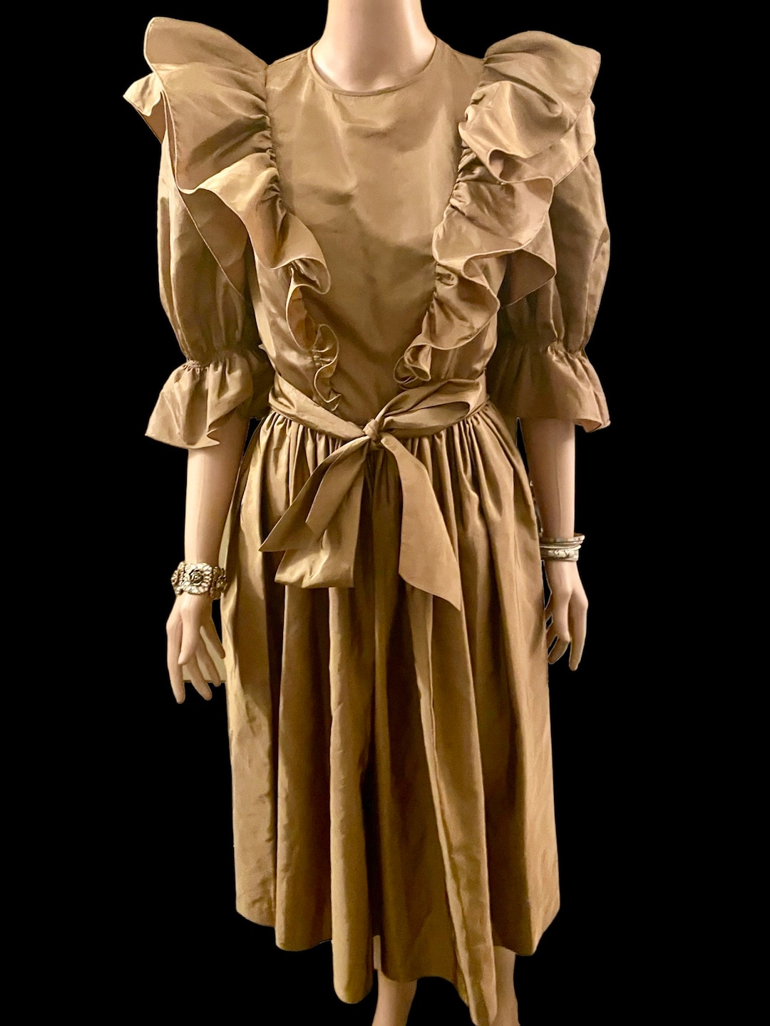 Vintage 1980s Ruffle Dress Rare Vintage Dress Extreme 80s Ruffles Satin ...