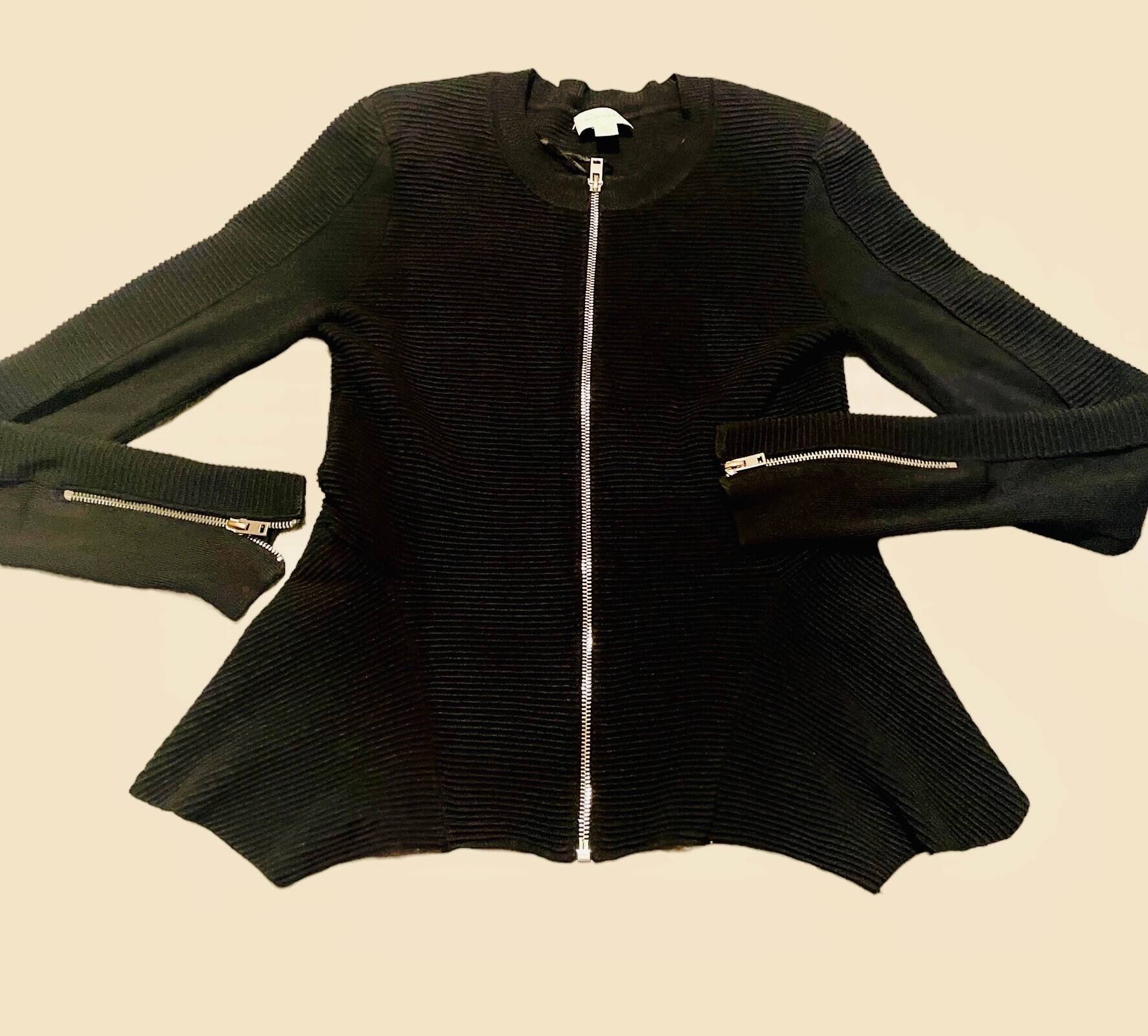 Vintage Witchery Crepe Knit Jacket Black Peplum Jacket Bodycon Fit Zip ...