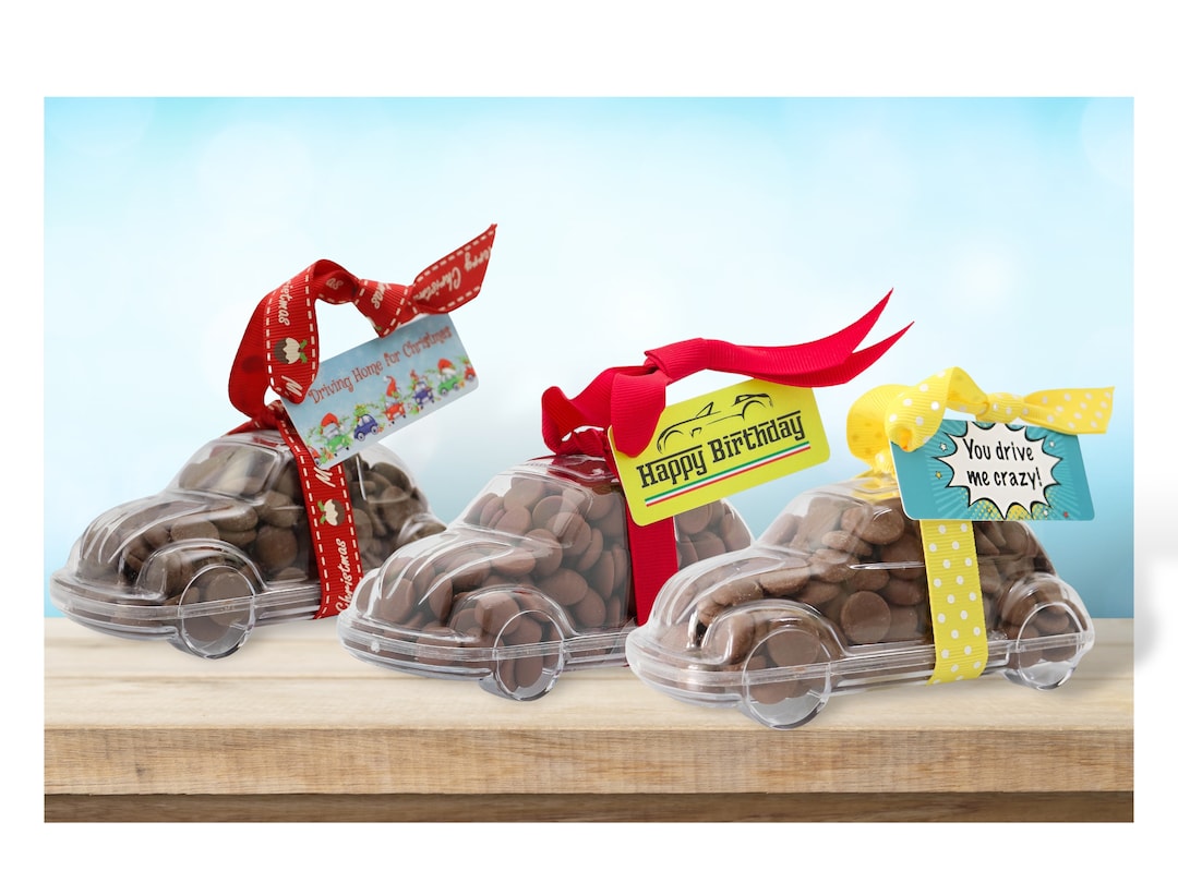 Buttonchocs Chocolate Car Gift. Choose Your Label, Ribbon & Chocolate ...