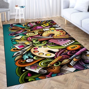 Doodle Rug, Graffiti Rug, Illustrator Rug, Art Rug, Painter Themed Rug ...