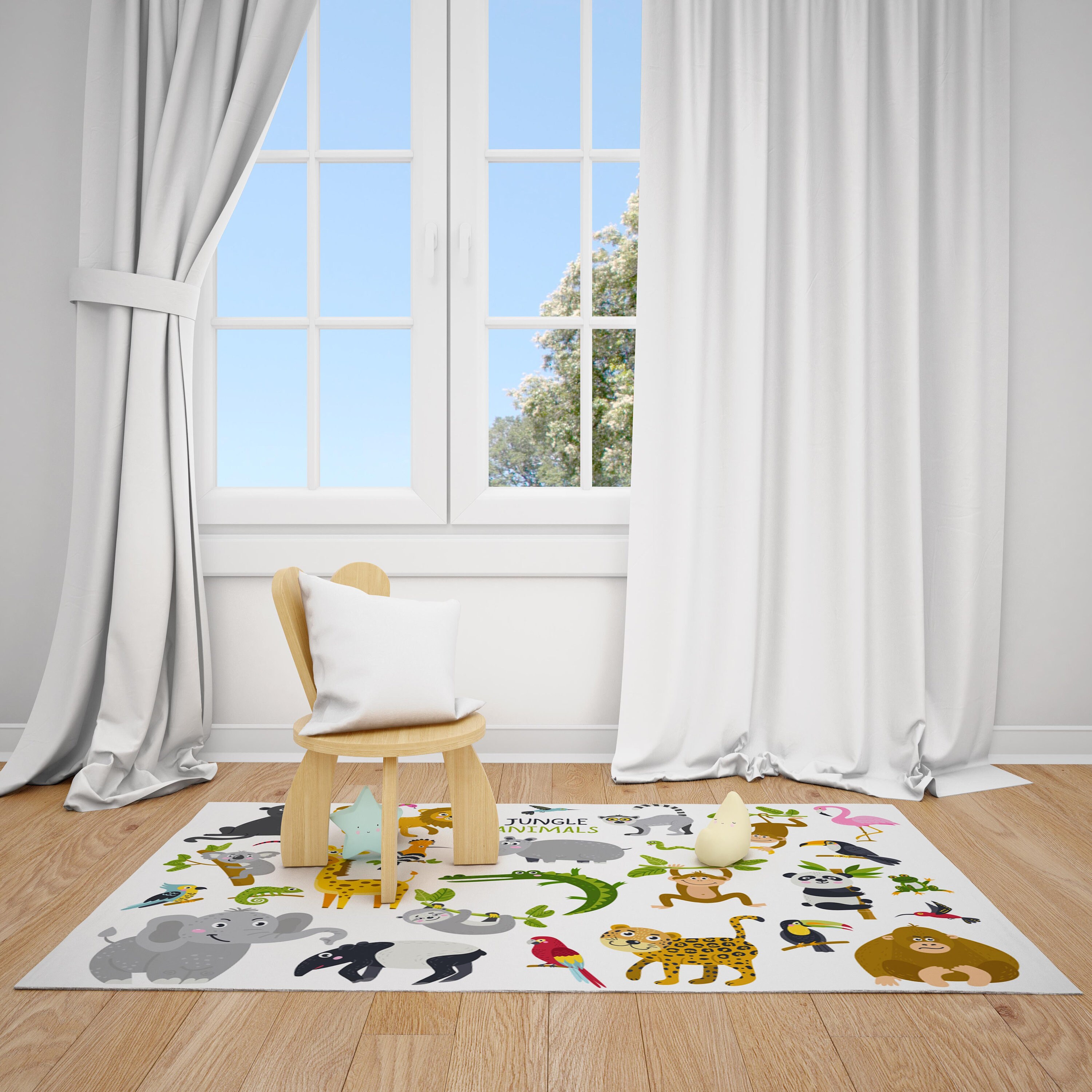 Jungle Animal Learning Rug Cute Animal Rug Playroom Rug - Etsy
