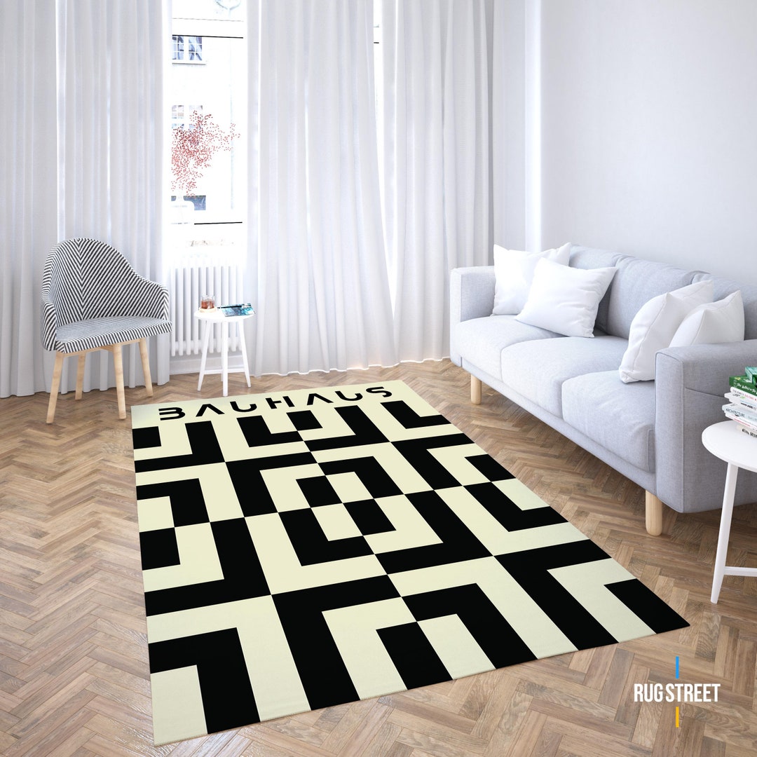 Bauhaus Asymmetric Rug, Bauhaus Black and White Rug, Abstract Carpet ...