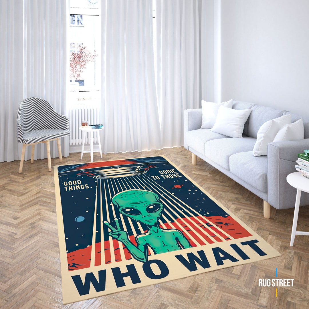 Alien Rug, Peace Rug, Ufo Pattern Rug, Alien Home Decor, Alien Fan Art ...