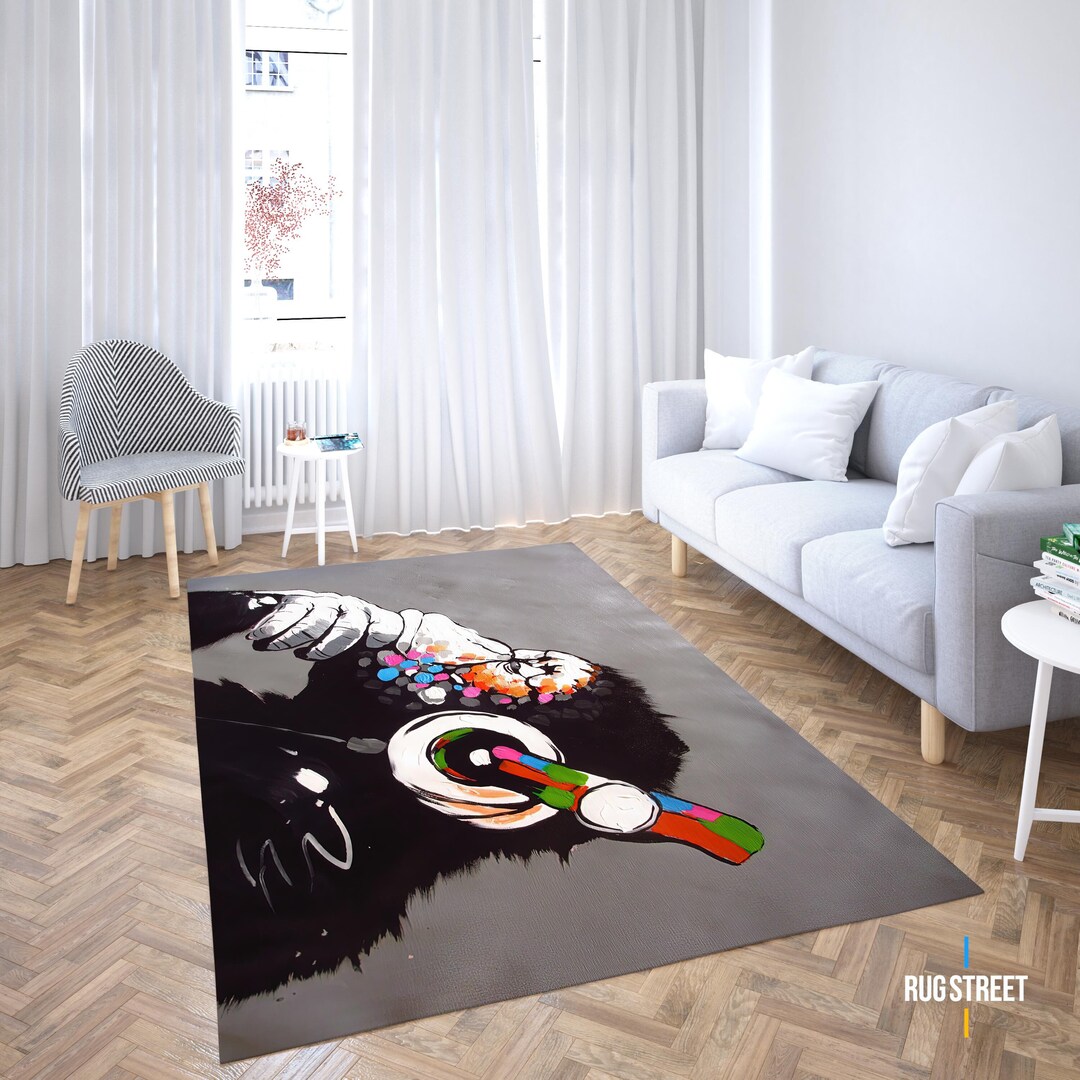 Banksy Thinking Monkey Rug, DJ Monkey, Banksy Hypebeast Carpet ...