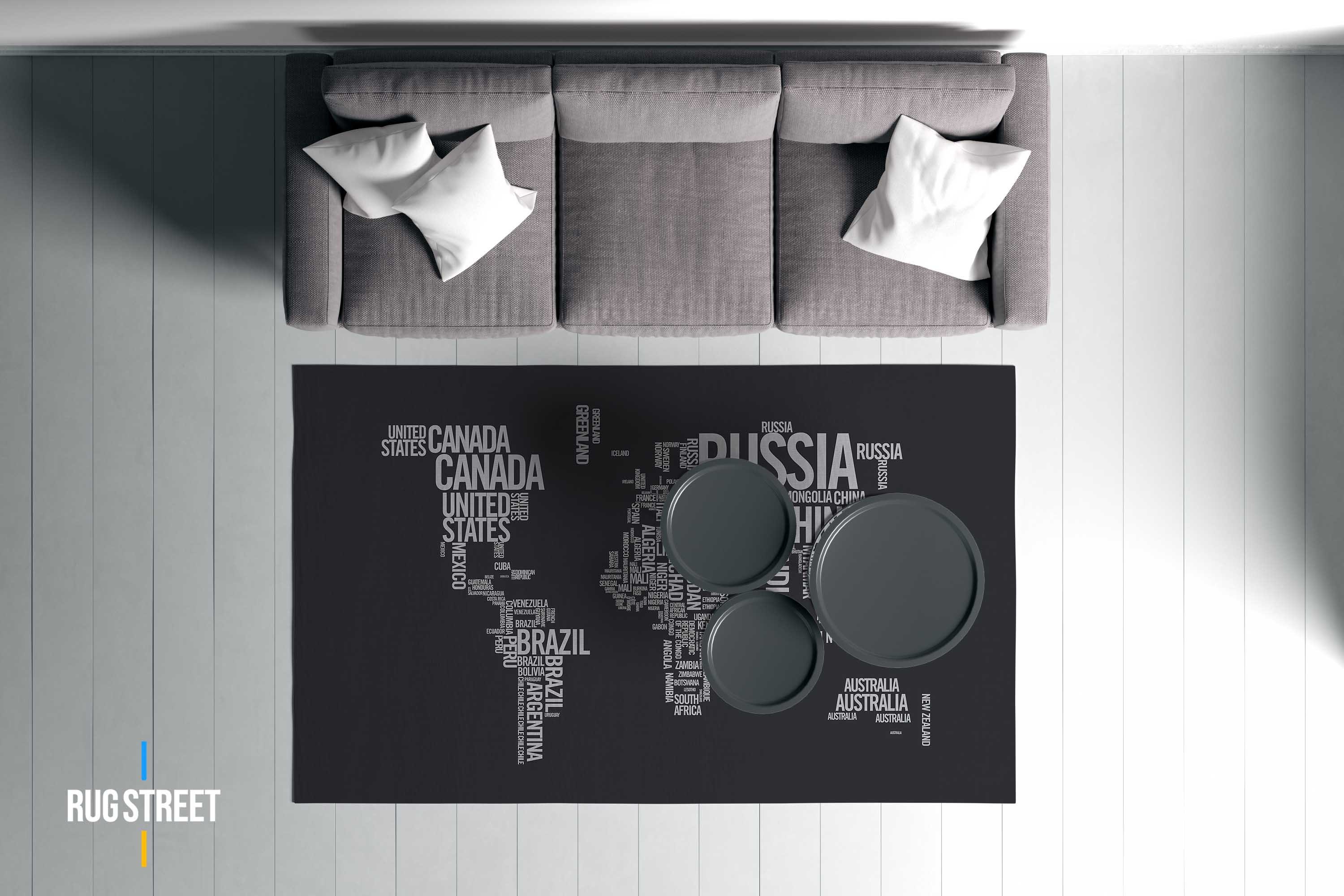 World Map Rug, Map Rug, Black Map Rug, Office Rug, Internatiol Rug ...